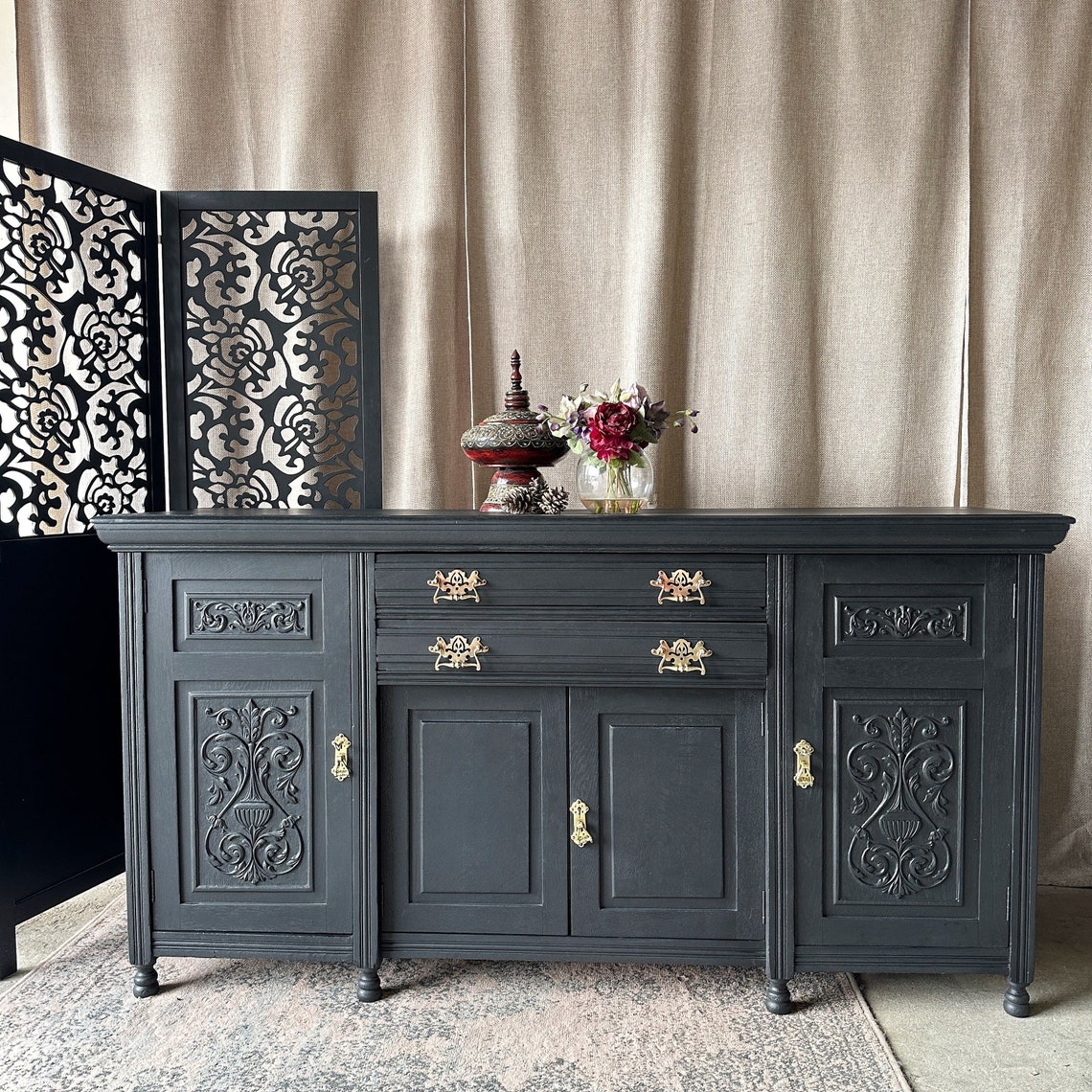 Painted Antique Sideboard Victorian Sideboard Heavily Carved Commission ...