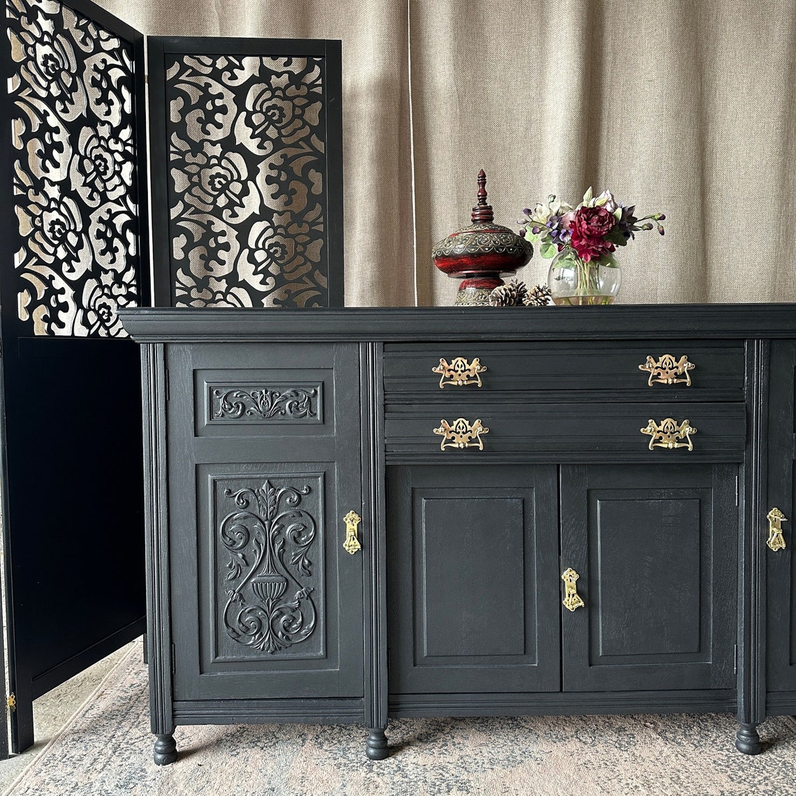 Painted Antique Sideboard Victorian Sideboard Heavily Carved Commission ...