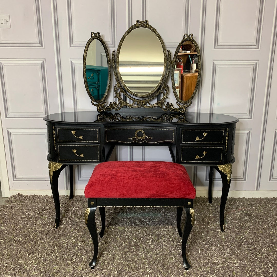 Black & Gold Dressing Table Gothic Style Olympus Dressing Table Black ...