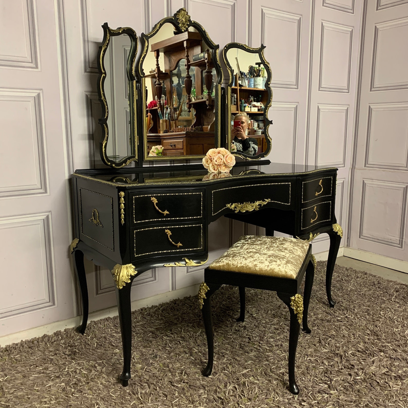 Gothic Style Dressing Table Black & Gold High Gloss Black - Etsy UK