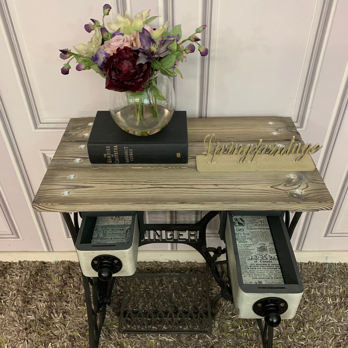 Singer Sewing Machine Table Industrial Style Console Table Yakisugi ...