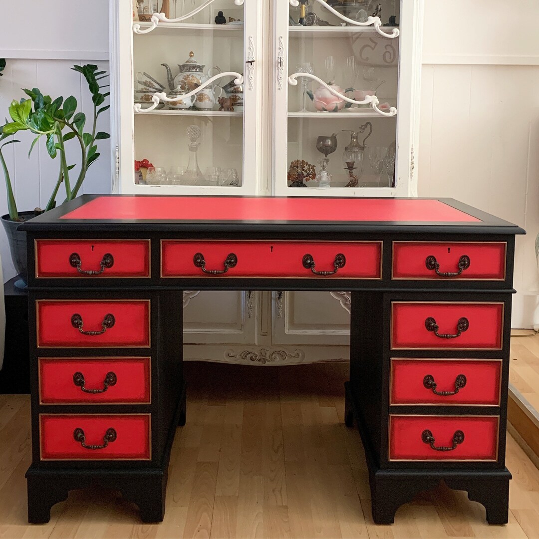 Painted Executive Desk / Twin Pedestal Desk Black & Red Commissions ...