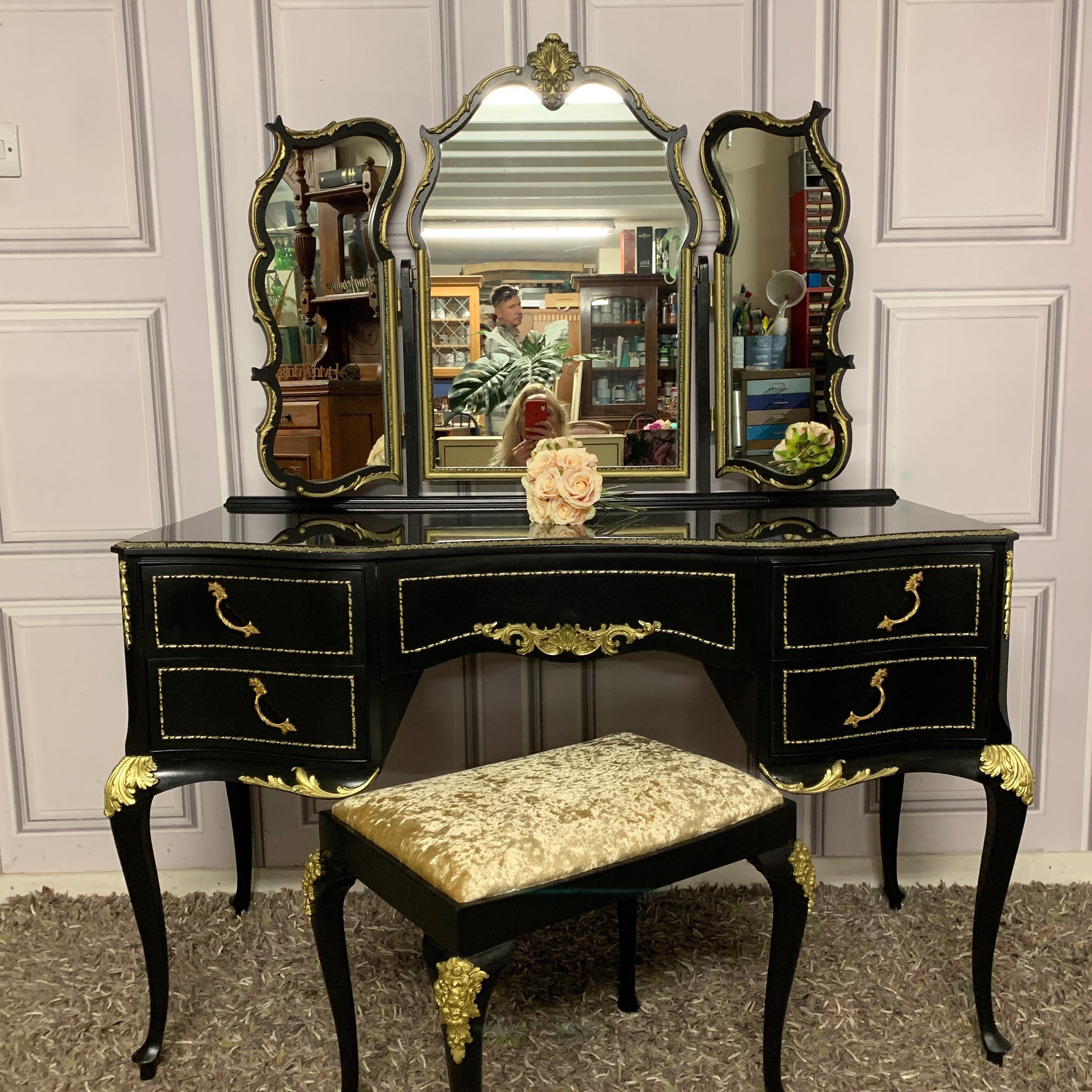Gothic Style Dressing Table Black & Gold High Gloss Black - Etsy UK