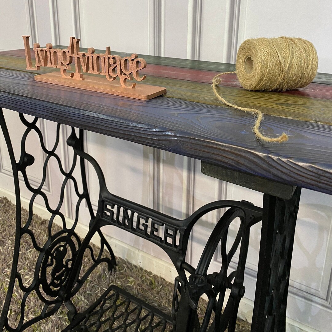 Custom Singer Sewing Machine Table: Rainbow Yakisugi Console Table - Etsy