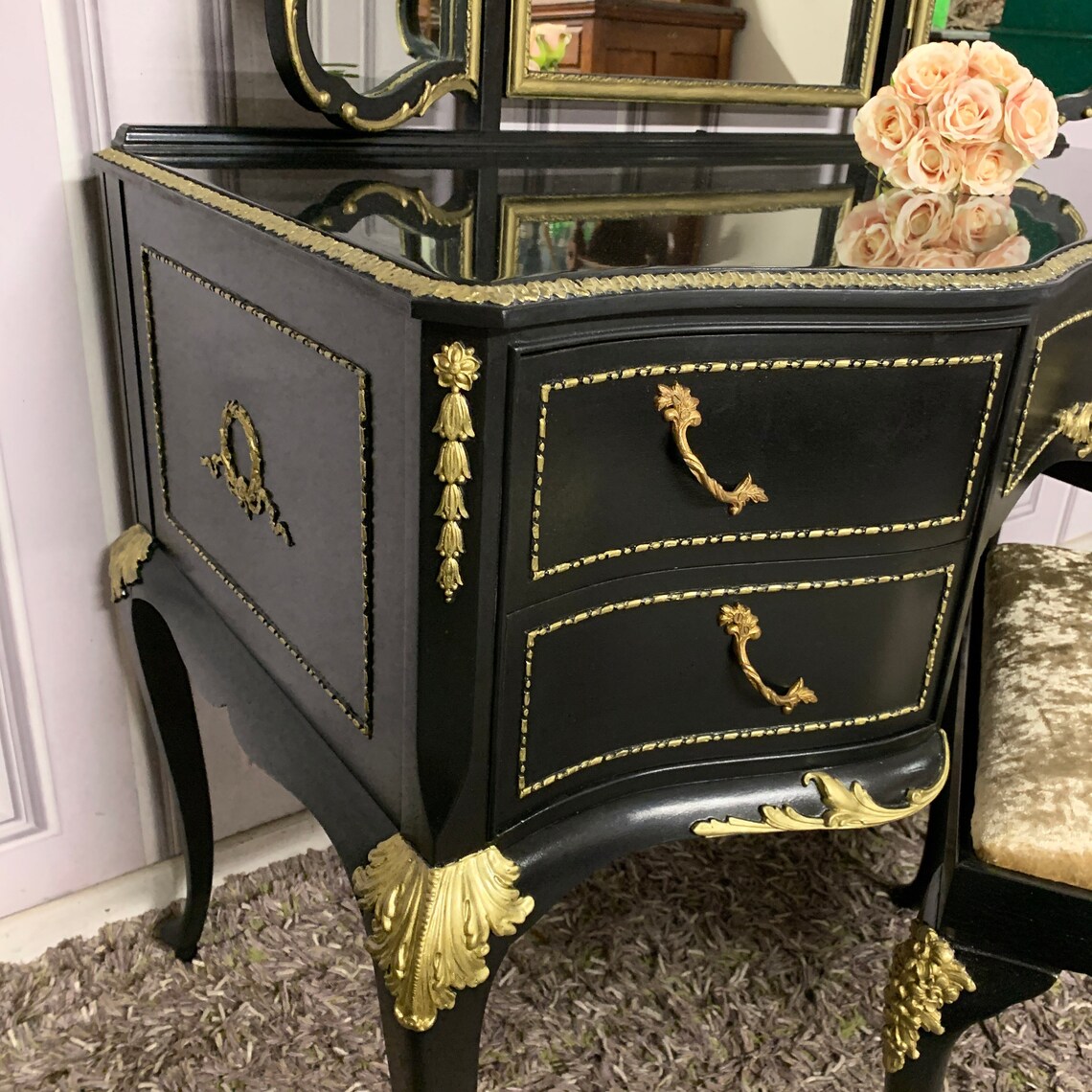 Gothic Style Dressing Table Black & Gold High Gloss Black - Etsy UK
