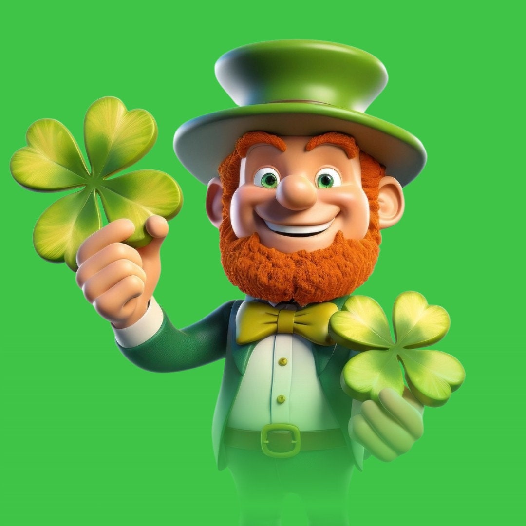St. Patrick's Day Delight: Cheerful Leprechaun Grasping Four Leaf ...