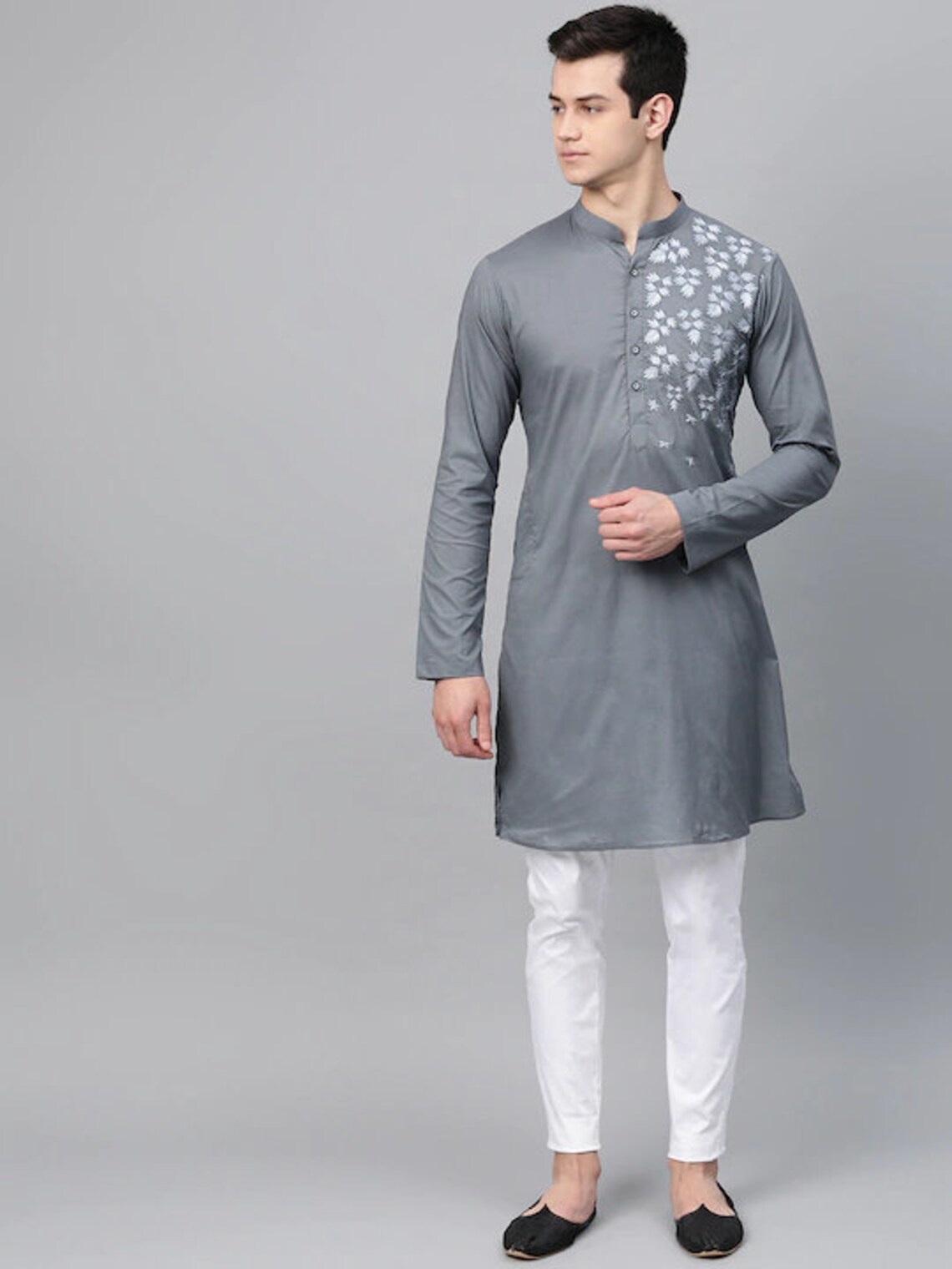 Custom Made Floral Embroidery Kurta Pajama Set Grey Men - Etsy