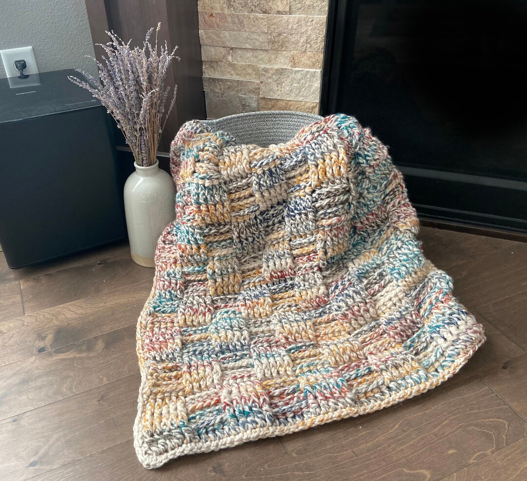 Colorful Basketweave Throw, Spring Home Decor, Colorful Crochet Blanket ...