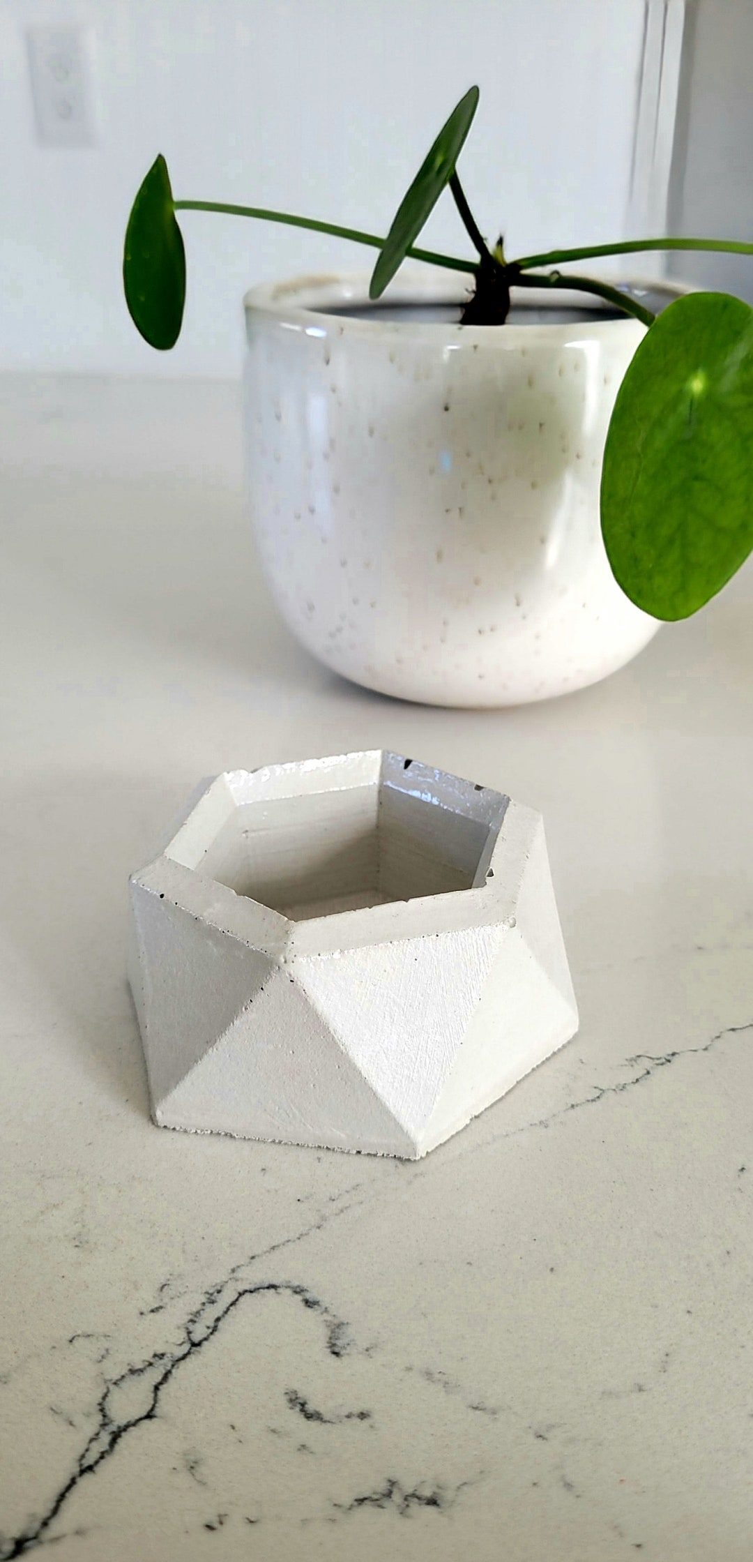 Hex Planter Concrete Plant Pot Round Pot Boho Decor - Etsy