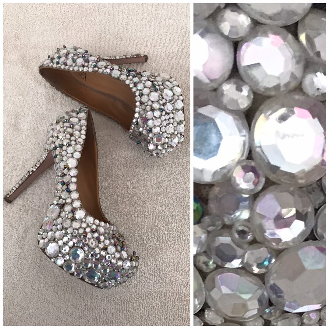 Outrageous Pumps//crystal Beaded Heels// Women's Shoes//white//silver ...