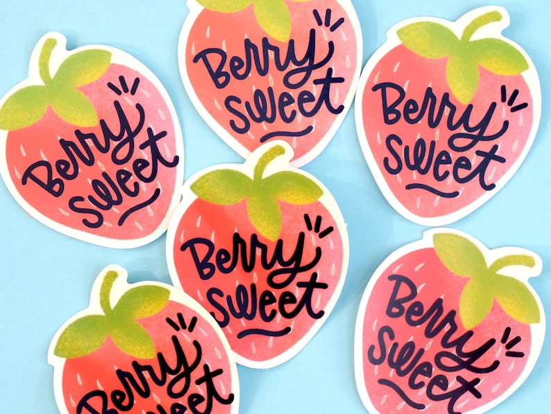 Berry Sweet Strawberry Sticker Cute Illustration and Hand Lettering ...
