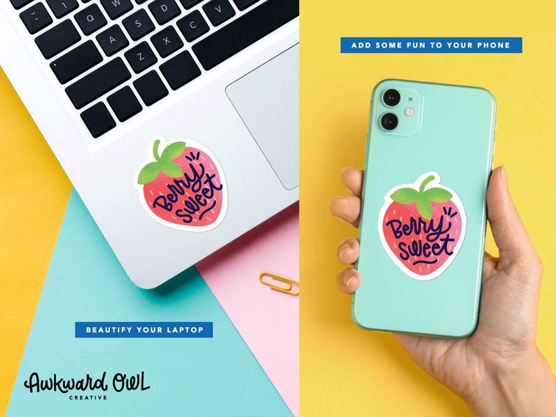 Berry Sweet Strawberry Sticker Cute Illustration and Hand Lettering ...