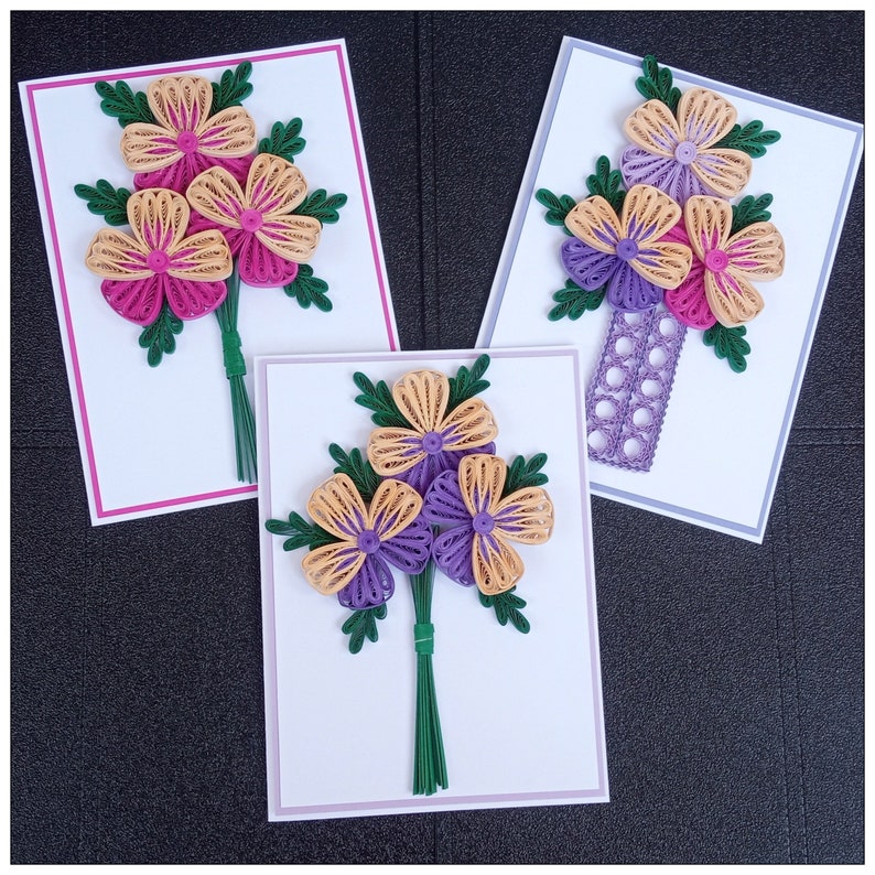 Quilled Pansy Flowers Card Paper Pansies Bouquet Greeting - Etsy