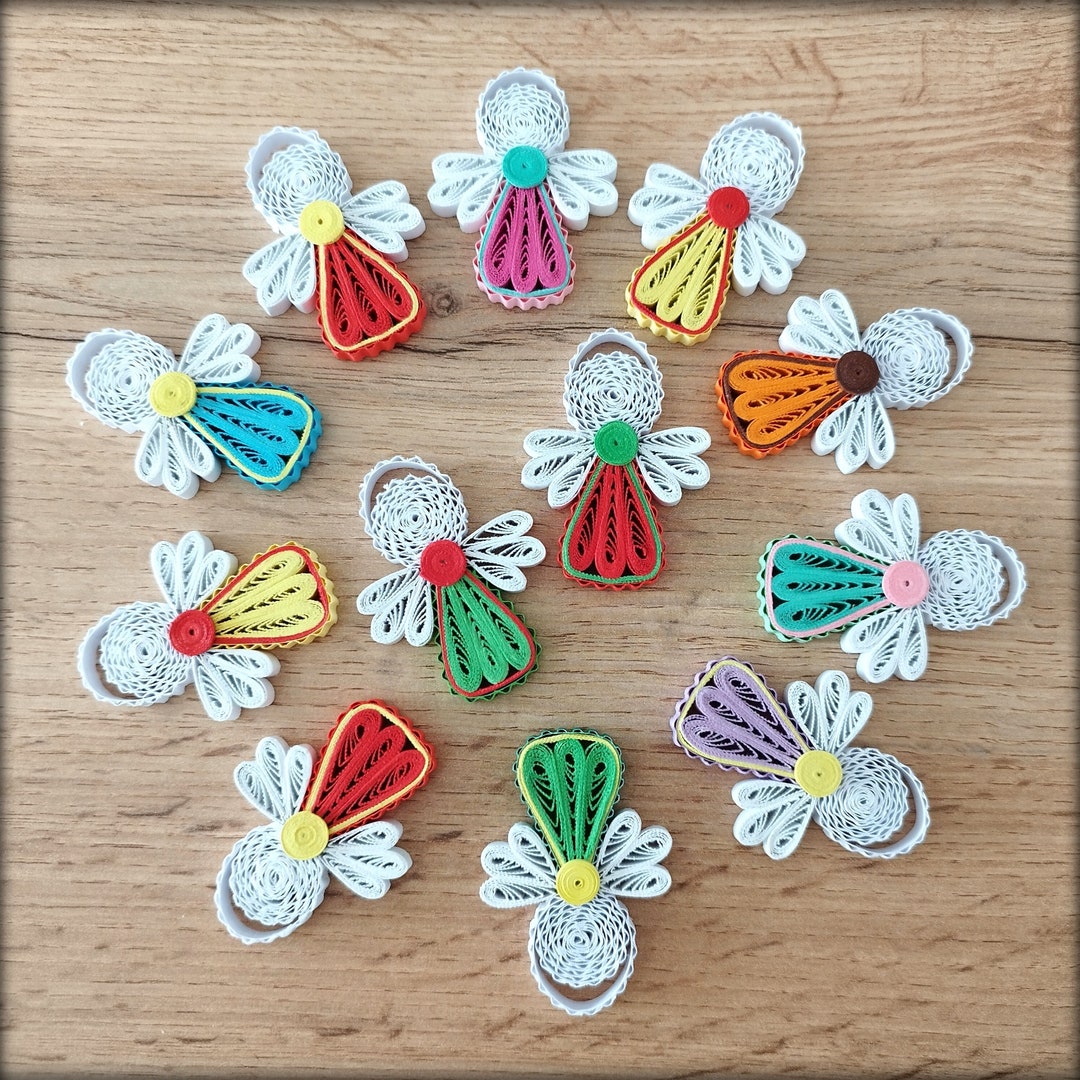 Set of 5 Paper Angel With Gift Box Small Angel Ornaments in Assorted ...