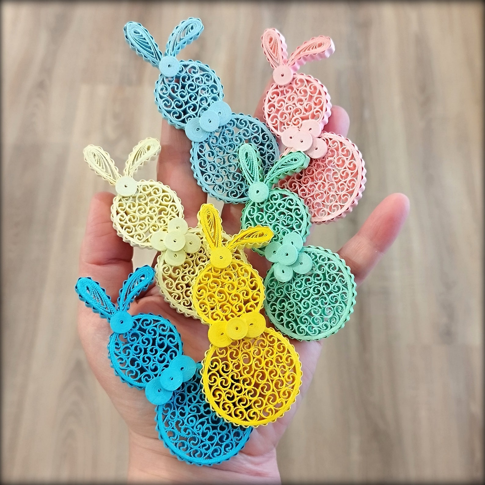 Set of 2 Quilled Small Bunny Rabbit Paper Ornament Paper Bunnies Mini ...