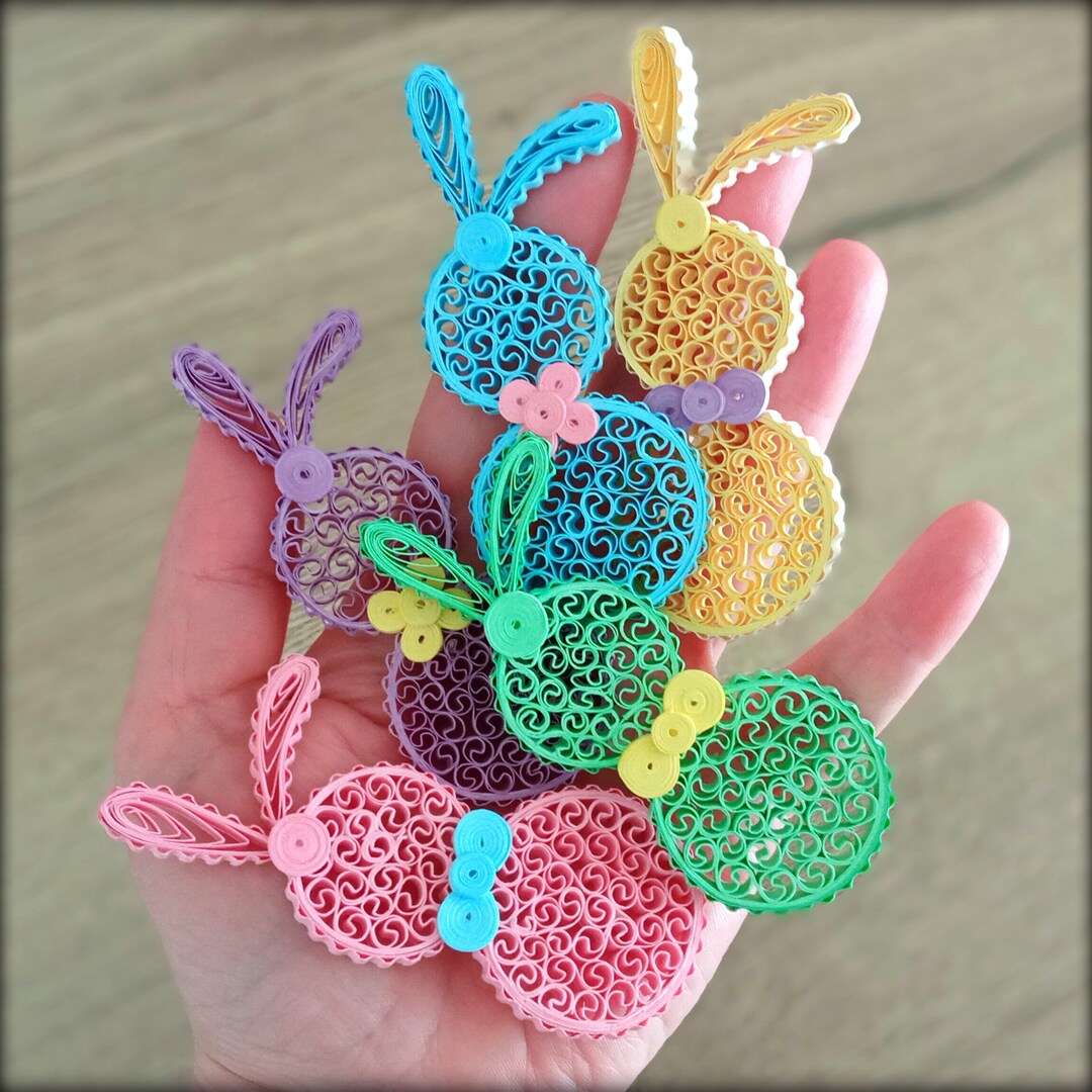 Set of 2 Quilled Small Bunny Rabbit Colorful Ornament - Etsy