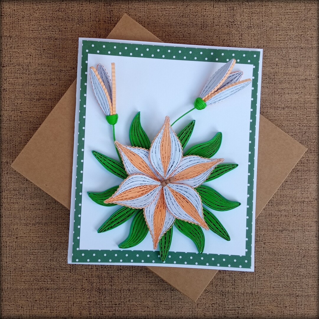 Quilling Lily Flower With Buds Card 3 D Paper Lilies Flower Card ...