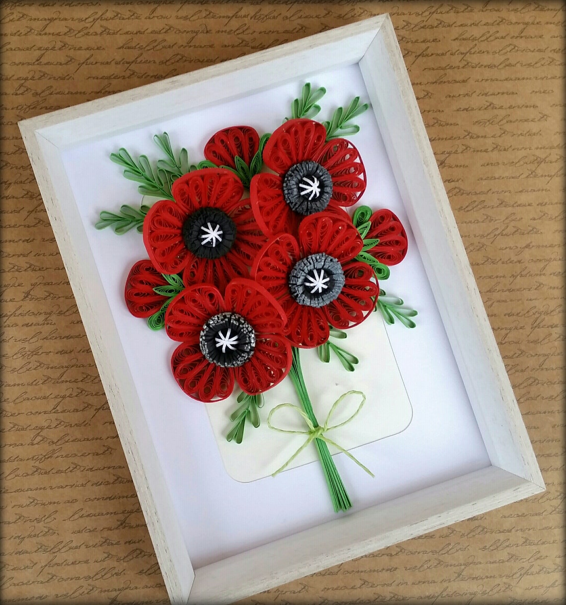 Quilled Poppy Flower Bouquet Framed Quilling Wall Art - Etsy