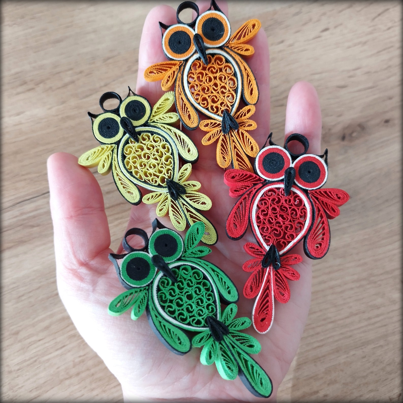 Set of 4 Owls Quilled Owl Ornament Small Owl Decor Gift - Etsy