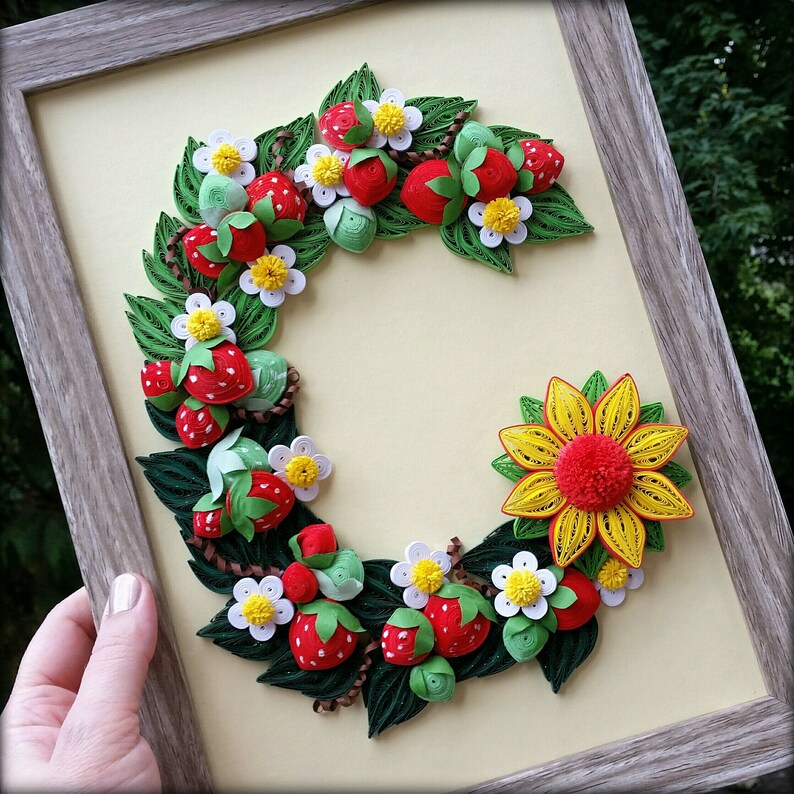 Quilled Strawberry Wreath Quilled Letter C Botanical - Etsy