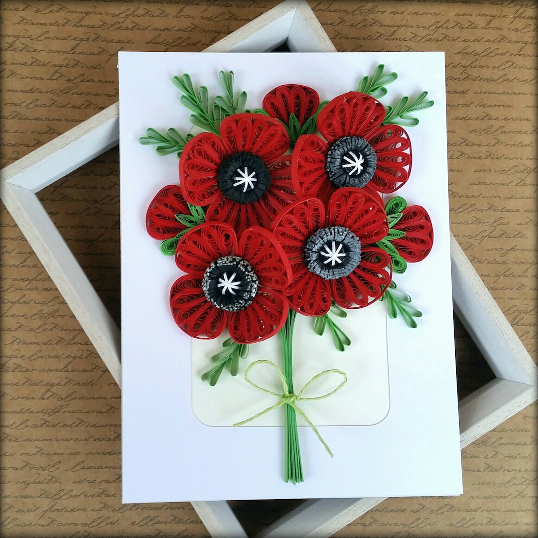 Quilled Poppy Flower Bouquet Framed Quilling Wall Art First Anniversary ...