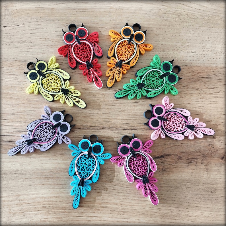Set of 4 Owls Quilled Owl Ornament Small Owl Decor Gift - Etsy