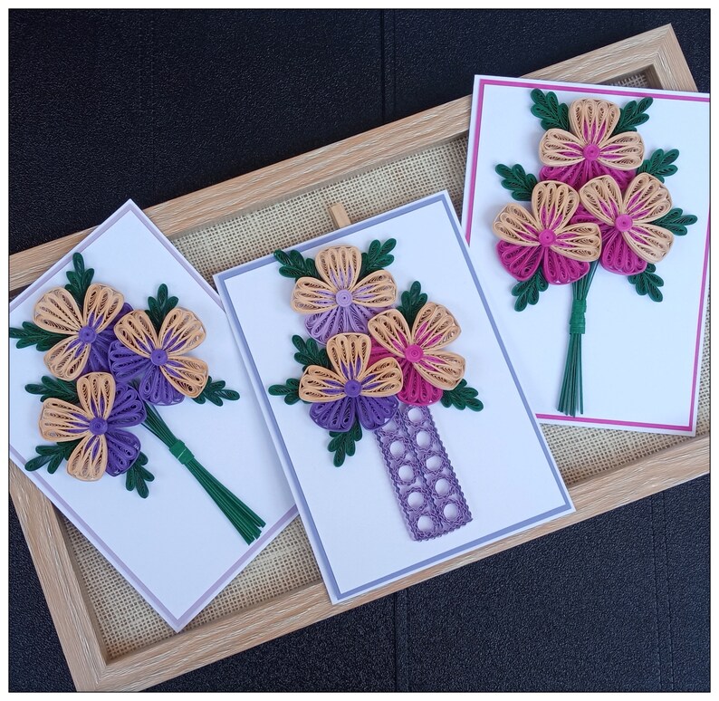 Quilled Pansy Flowers Card Paper Pansies Bouquet Greeting - Etsy