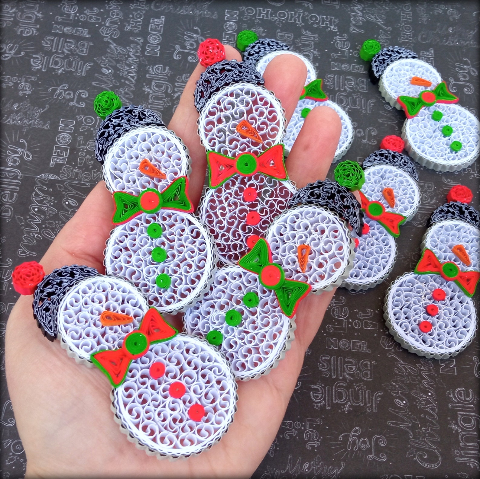 Set of 2 Quilled Snowman Ornament Quilling Christmas Decor - Etsy