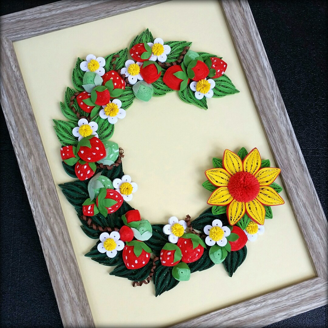 Quilling Strawberry Wreath With Frame Quilled Letter C Botanical Framed ...