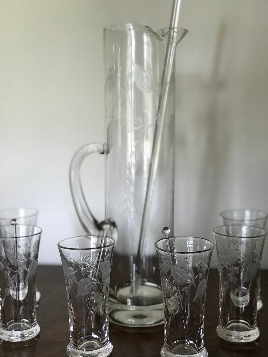 Mid Century Etched Vine Glass Martini Set - Etsy