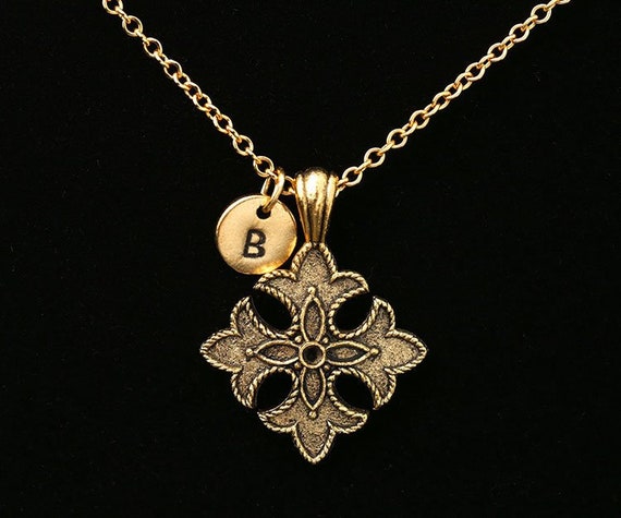 Fleur de Lis Cross Necklace French Style Cross Antique Gold | Etsy