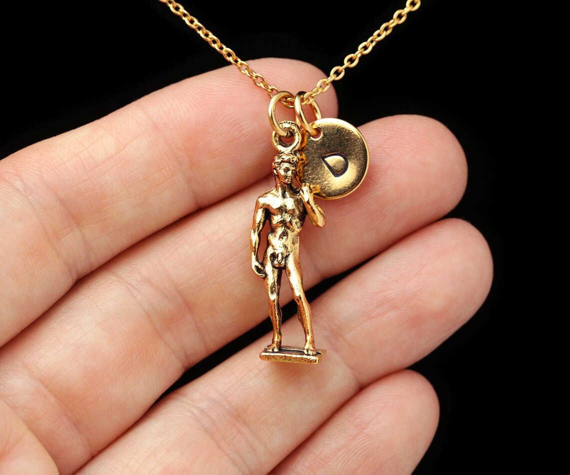 Gold David Statue Charm Necklace, Michelangelo Sculpture, Greek Roman ...