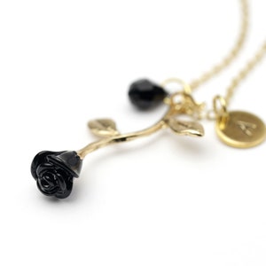 Black Rose With Black Teardrop Crystal Necklace, Gothic Rose Necklace ...
