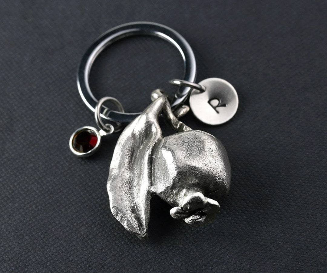 Silver Pomegranate Keychain, Good Luck Key Ring, Hand Stamped ...