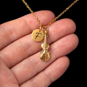 Gold Violin Charm Necklace, Fiddle Musical Instrument Pendant, Violin ...