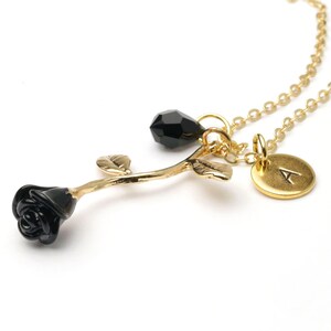 Black Rose With Black Teardrop Crystal Necklace, Gothic Rose Necklace ...