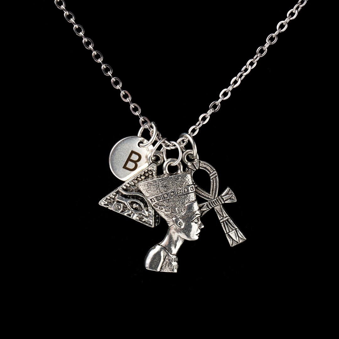 Silver Nefertiti, Eye of Horus, Ankh, Pyramid Charm Necklace, Ancient ...