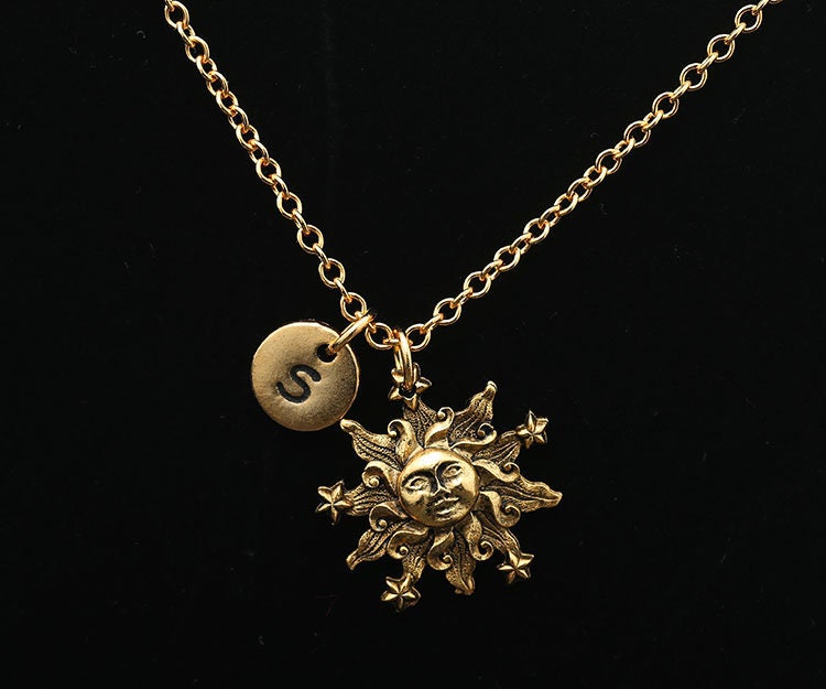 Fancy Sun and Stars Necklace Antique Gold Sun Necklace Gold | Etsy