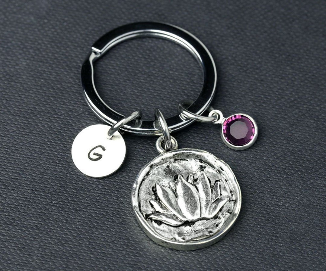 Lotus Flower Keychain, Silver Lotus Keyring, Zen, Yoga, Buddhist ...