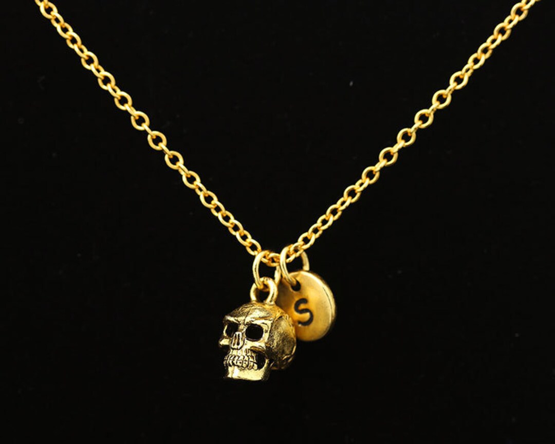 3D Skull Head Necklace, Antique Gold Skull Necklace, Skull Charm ...