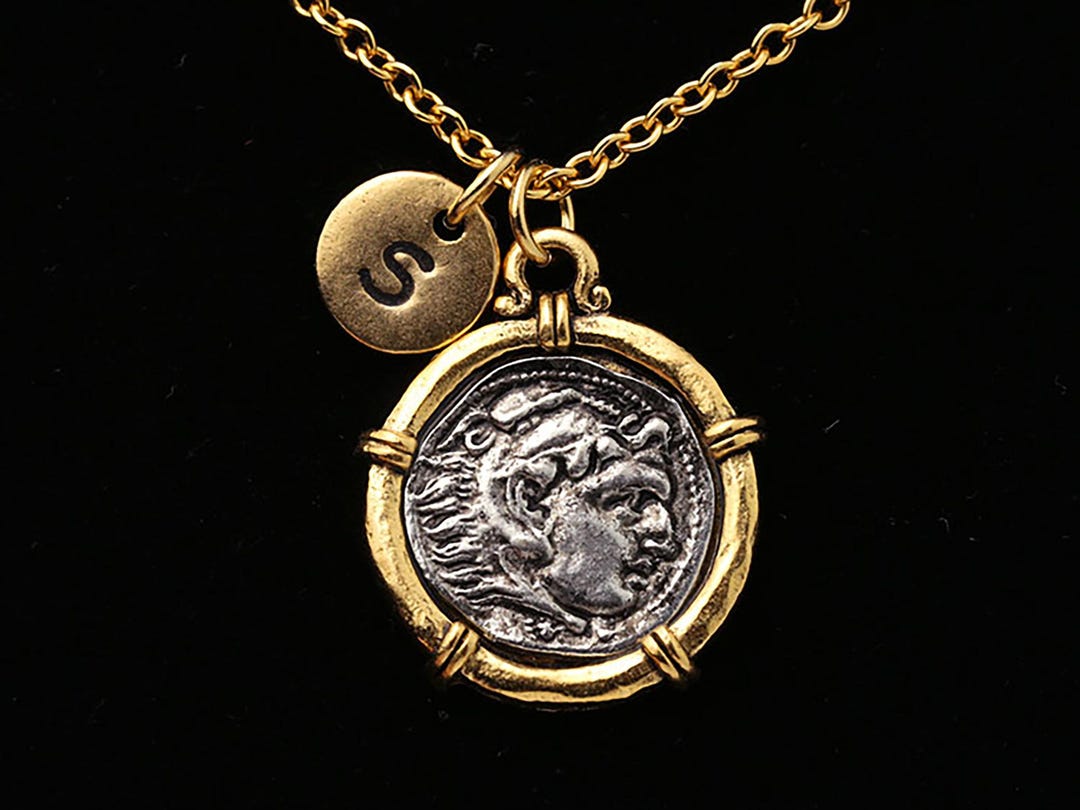 Alexander the Great Necklace, Silver Coin in Gold Bezel 2 Tone Pendant ...