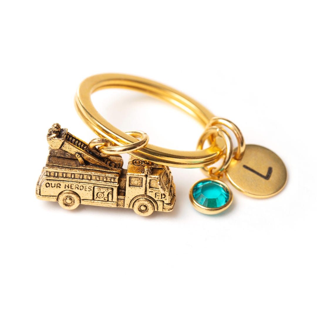 Gold Fire Truck Keychain, Keyring, Fire Engine Keychain, Firefighter ...
