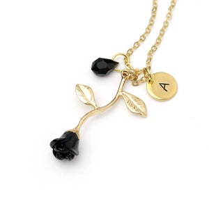 Black Rose With Black Teardrop Crystal Necklace, Gothic Rose Necklace ...