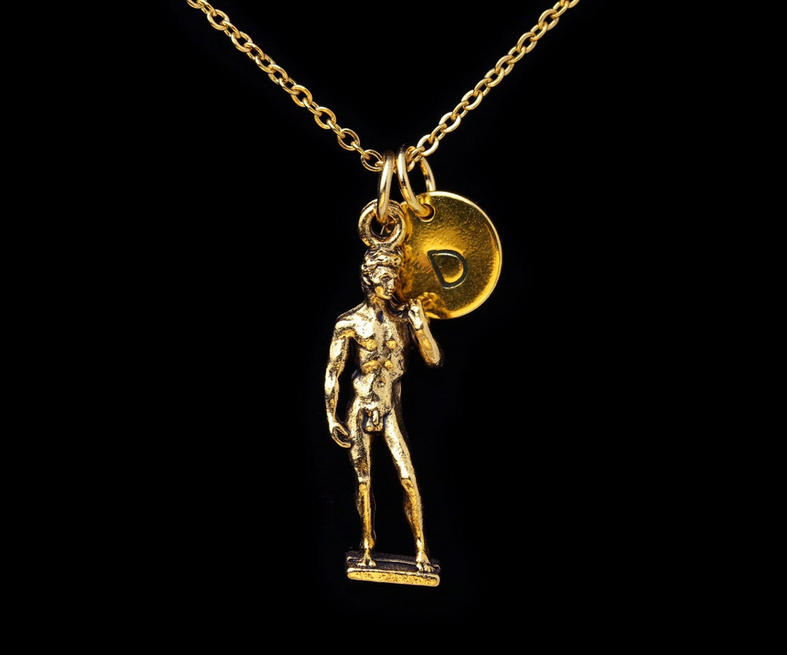 Gold David Statue Charm Necklace, Michelangelo Sculpture, Greek Roman ...