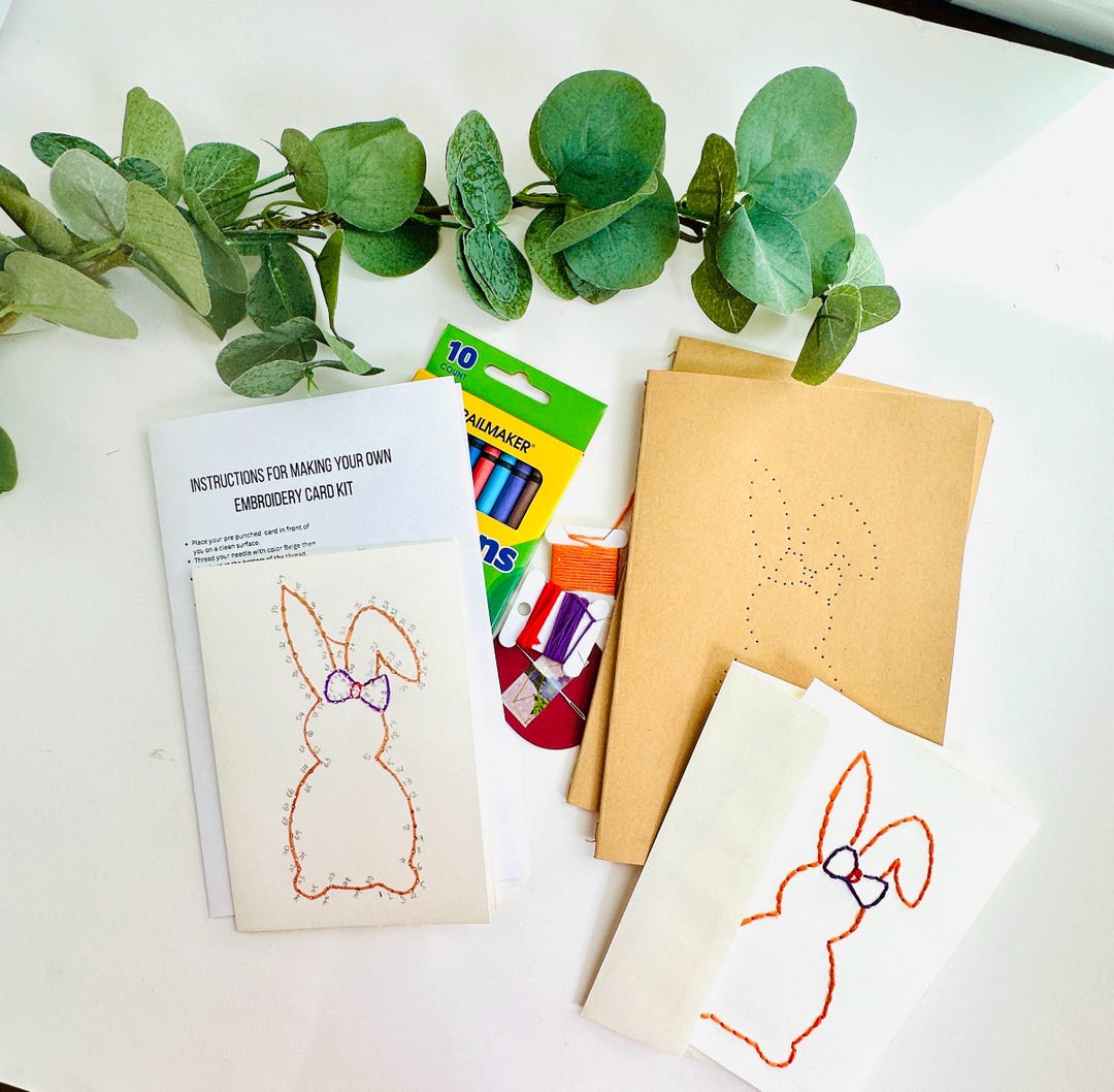 Hand Stitched Embroidery Card Kit: DIY Craft Activity - Etsy