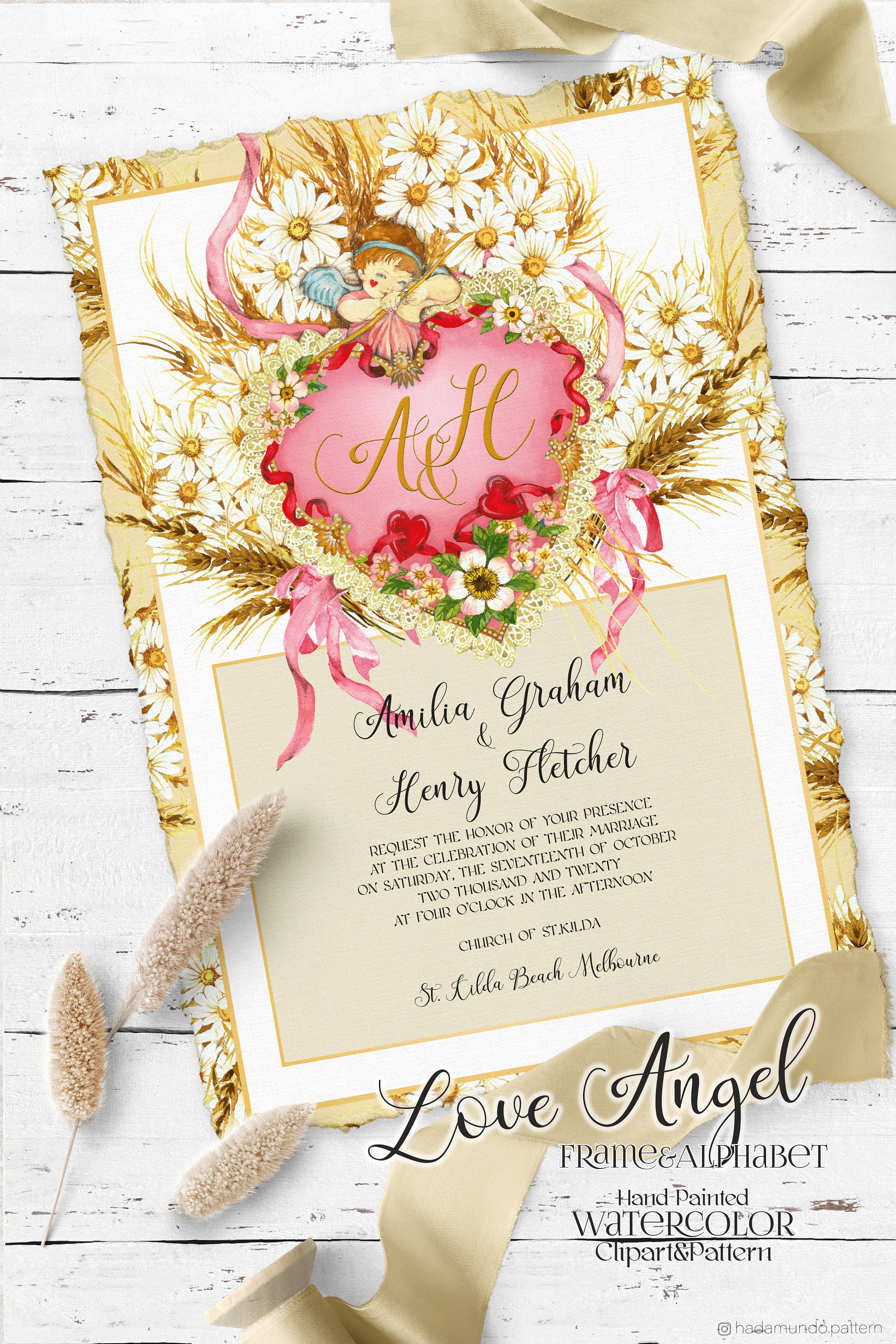 Vintage Cupid Frame Watercolor Clipart Alphabet Clipart - Etsy