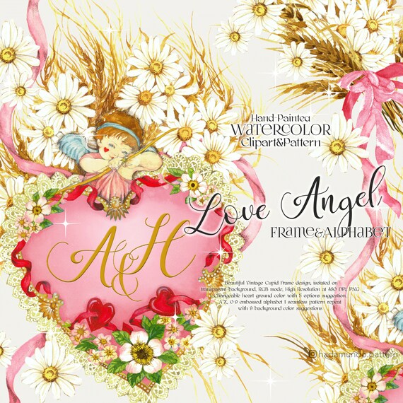 Vintage Cupid Frame Watercolor Clipart Alphabet Clipart - Etsy