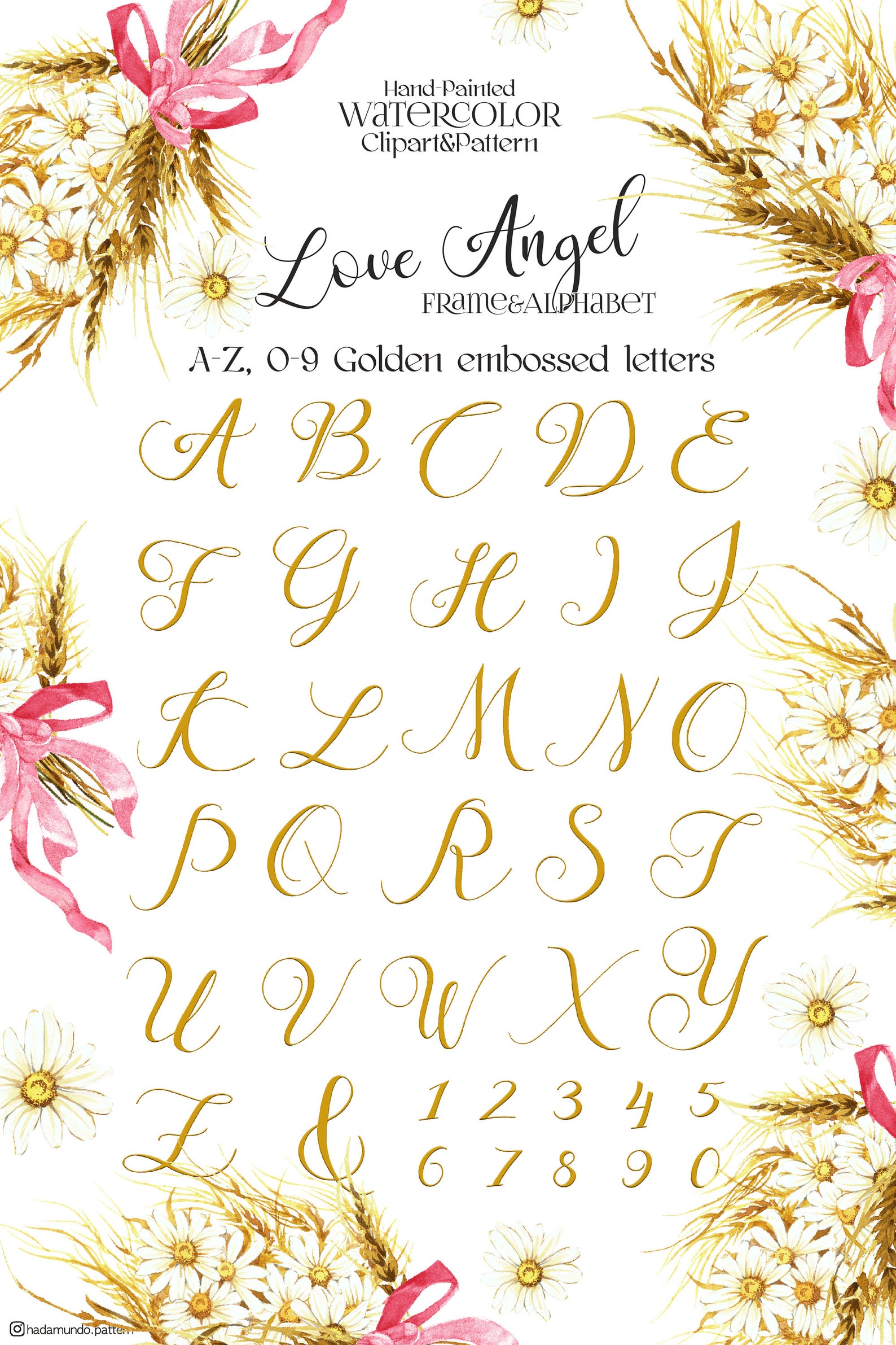 Vintage Cupid Frame Watercolor Clipart, Alphabet Clipart, Floral ...