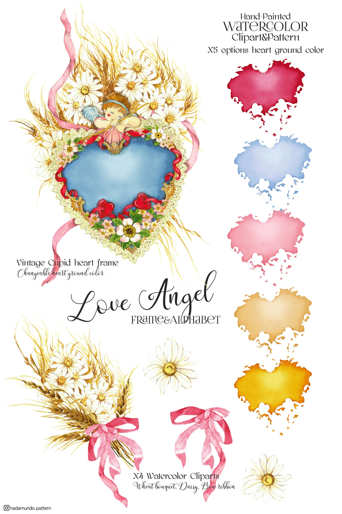 Vintage cupid frame watercolor clipart alphabet clipart | Etsy