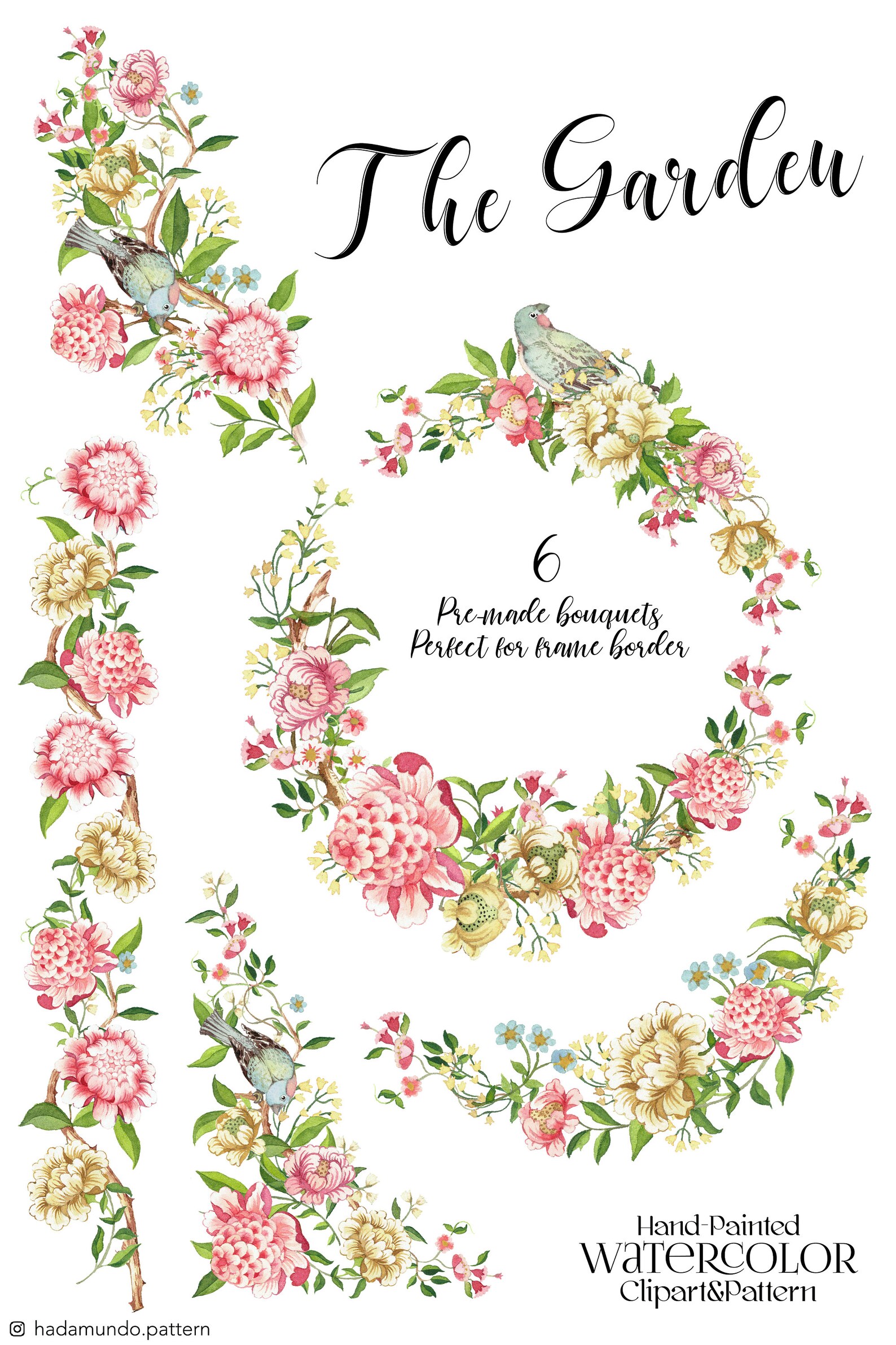 The Garden Theme Hand Painted Element Set Watercolor Floral - Etsy